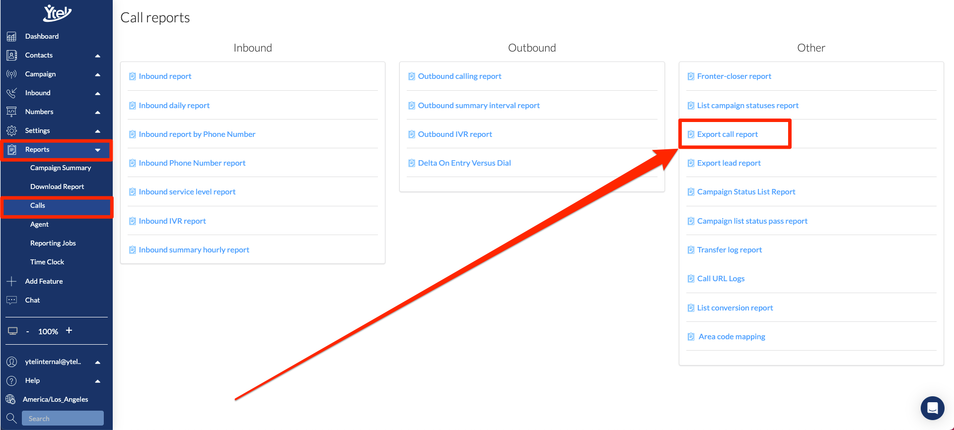 Export Calls Report – Ytel