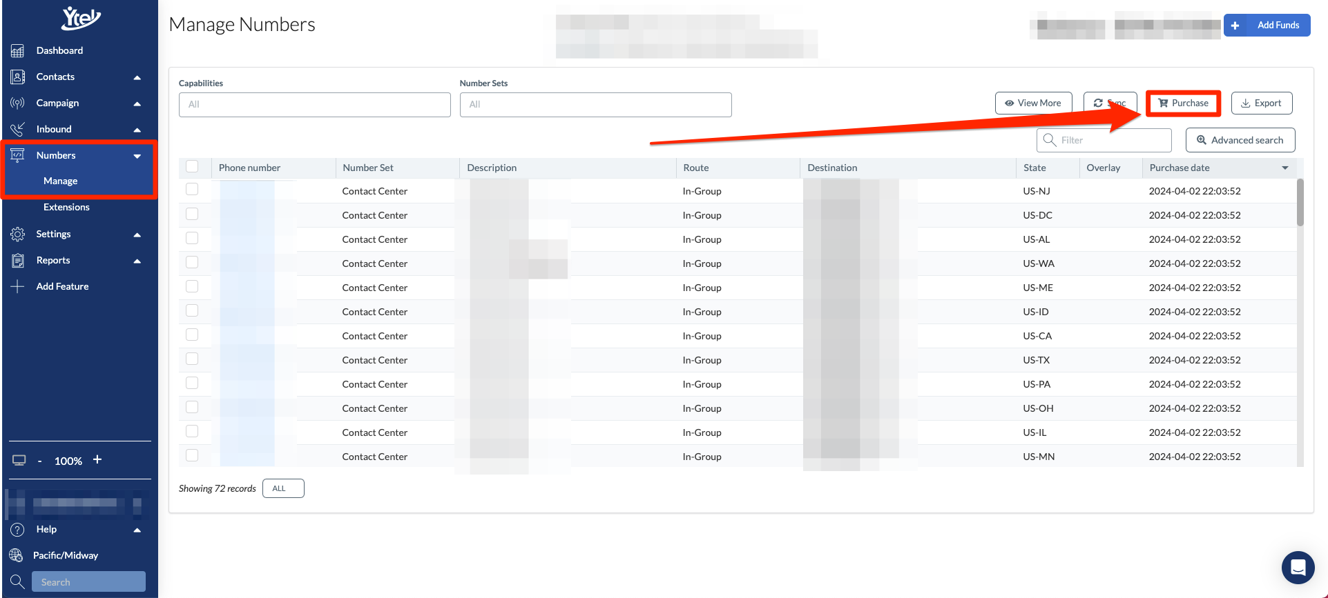 How to Purchase Phone numbers in Ytel Contact Center – Ytel